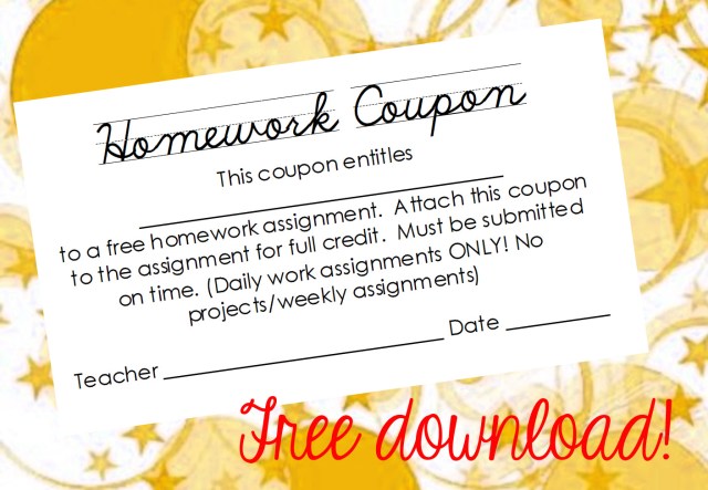 Printable Homework Pass No Homework Coupons For The Classroom