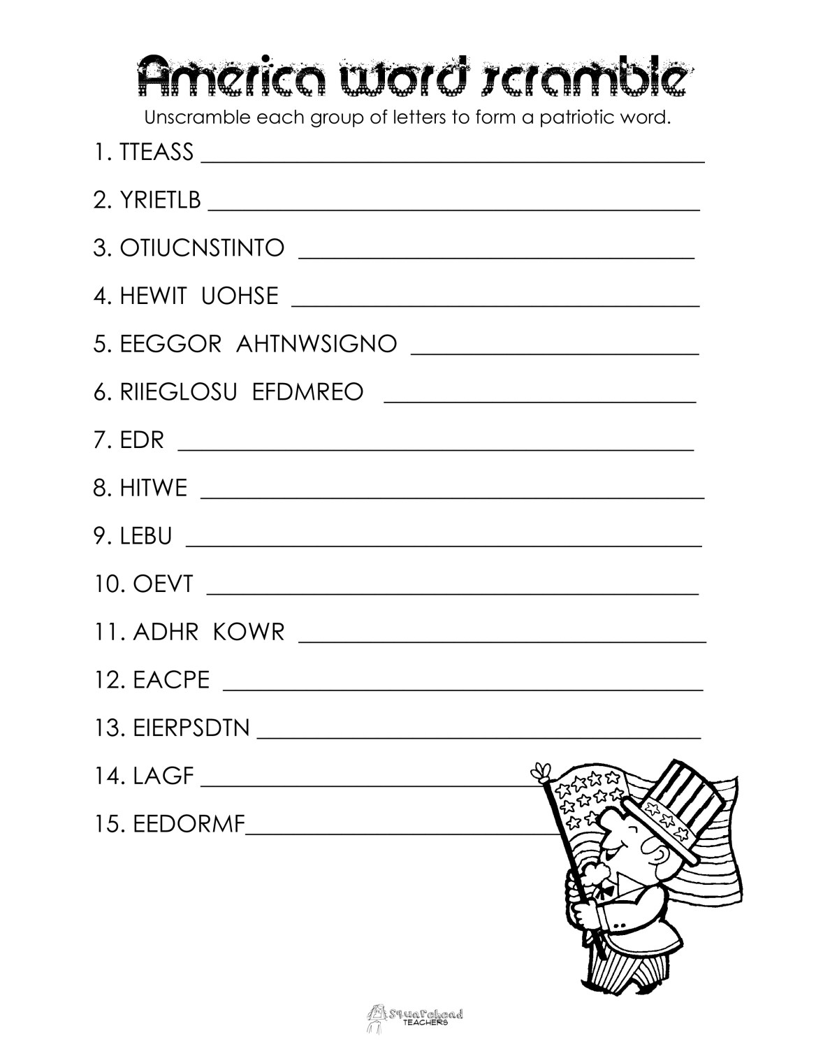 America Word Scramble (Free Worksheet!) | Squarehead Teachers
