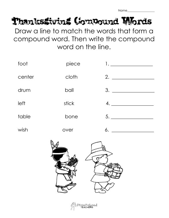 Thanksgiving Compound Words Worksheet | Squarehead Teachers
