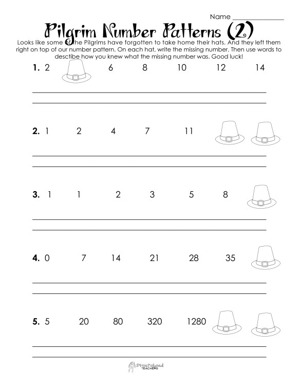 Thanksgiving Number Patterns (free worksheets!) | Squarehead Teachers
