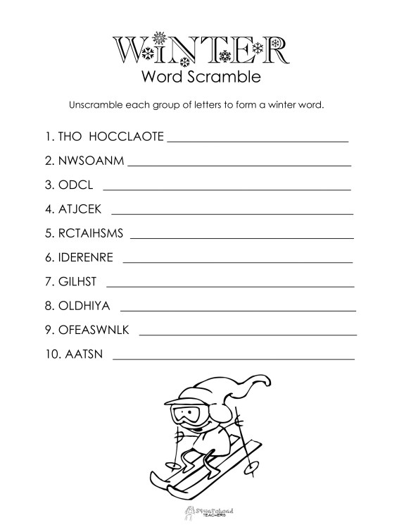 Winter Word Scramble (Free Worksheet!) | Squarehead Teachers