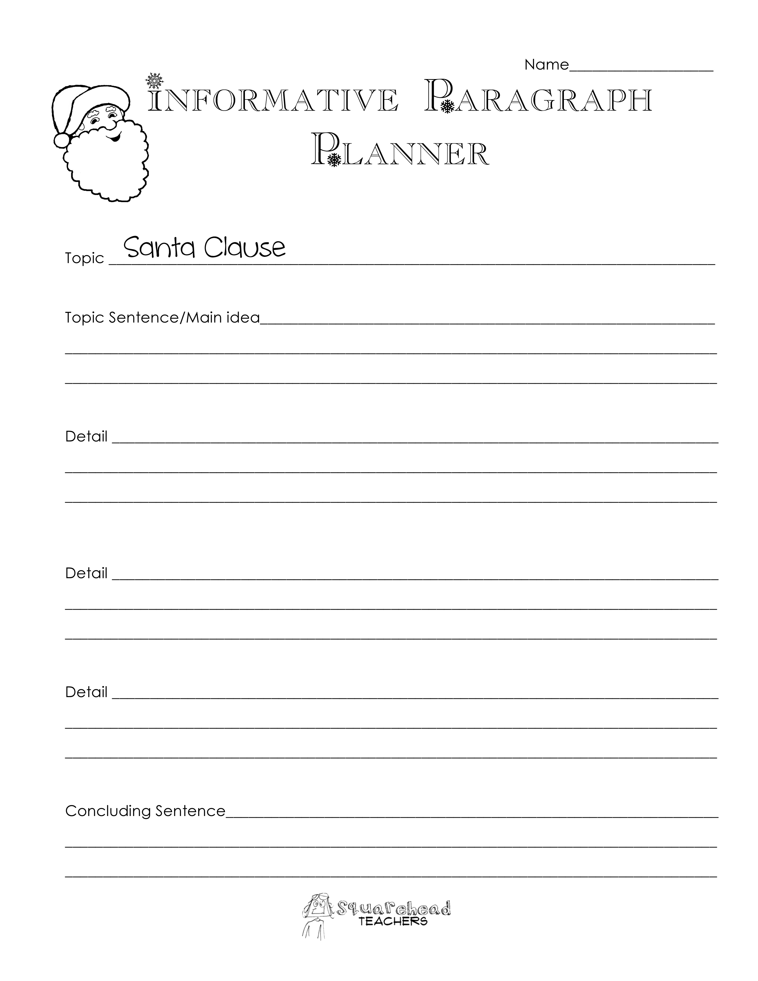 Informative Paragraph Planner (Santa) | Squarehead Teachers