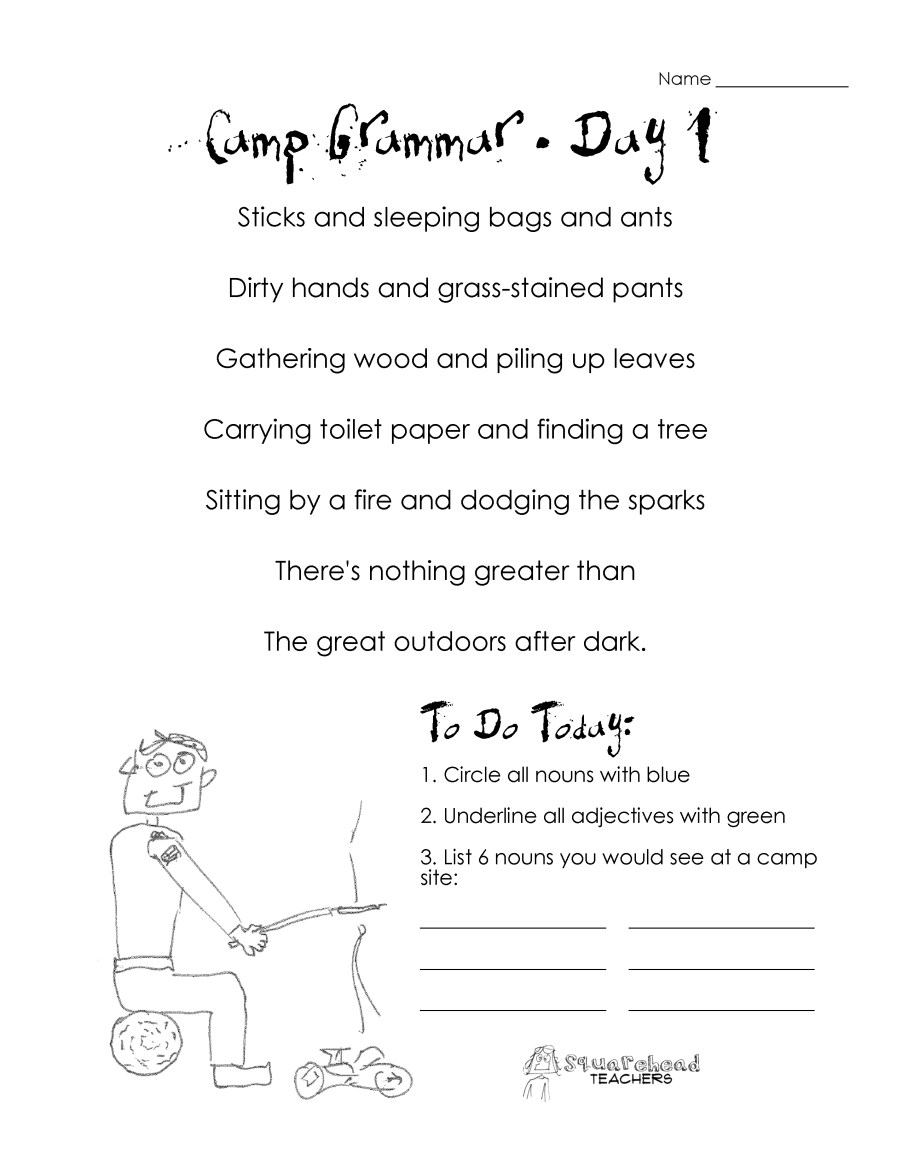 Camp Grammar (4 days of free worksheets for upper grades) | Squarehead ...