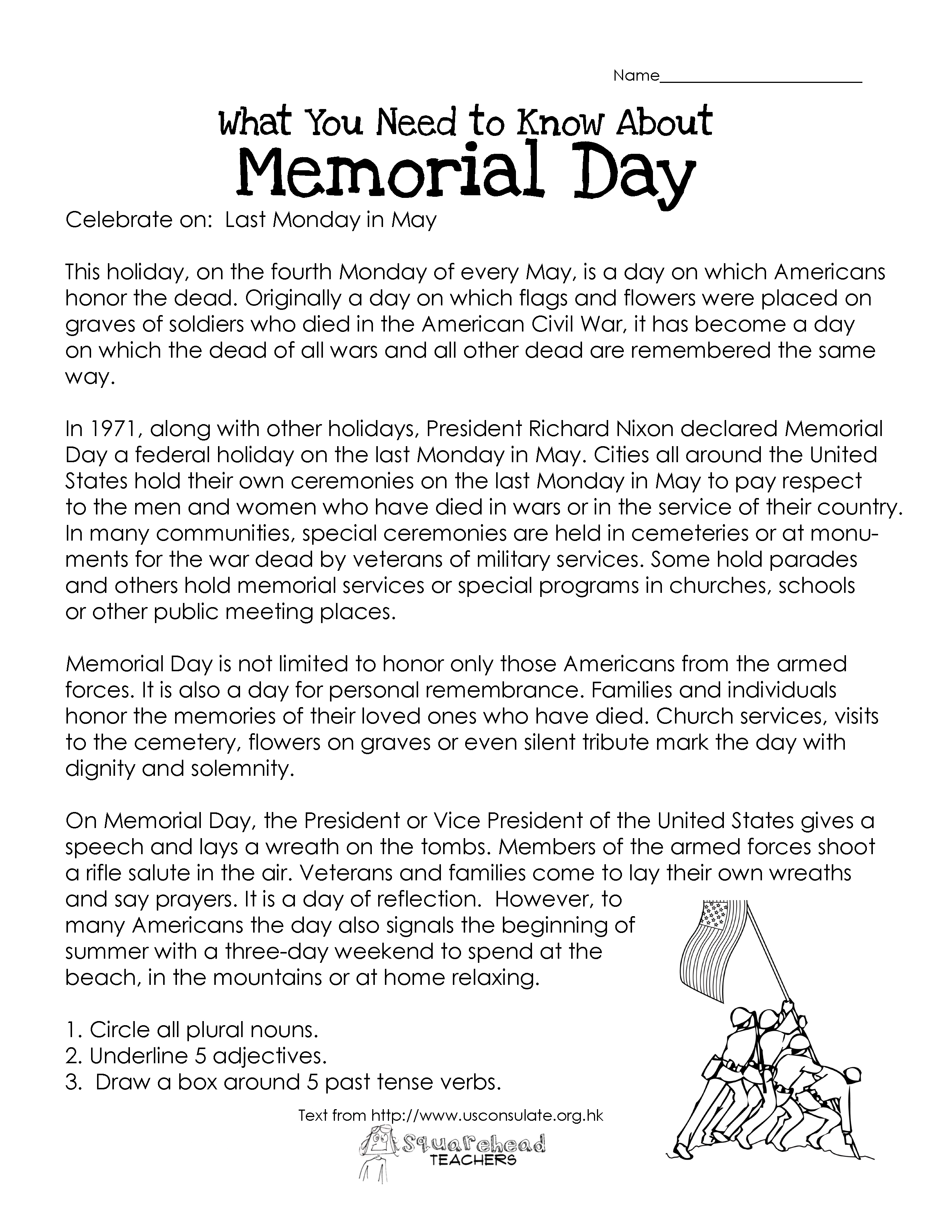Memorial Day (free worksheet) | Squarehead Teachers