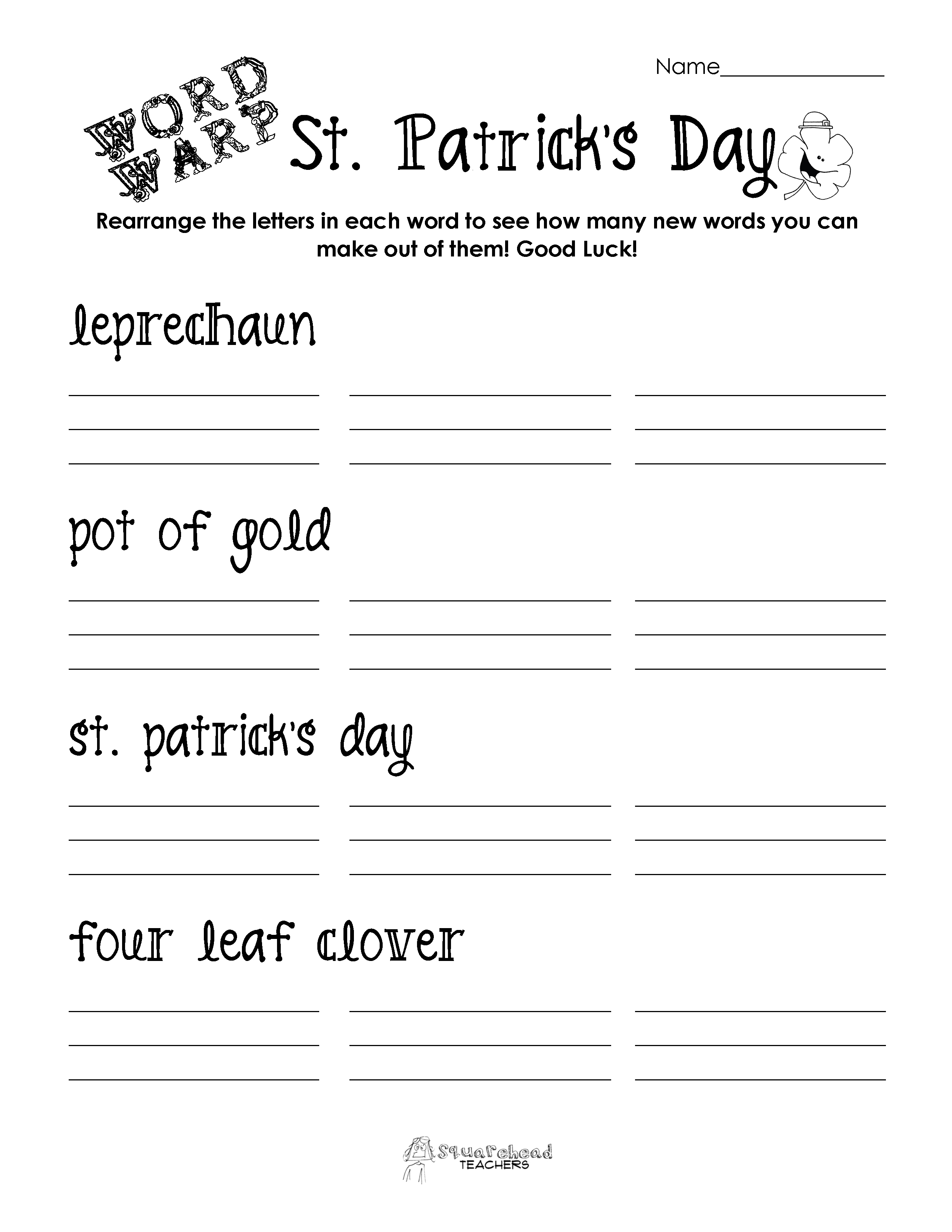 St. Patrick’s Day Word Warp (Updated) | Squarehead Teachers