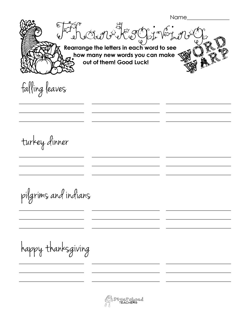 Thanksgiving Word Warp | Squarehead Teachers