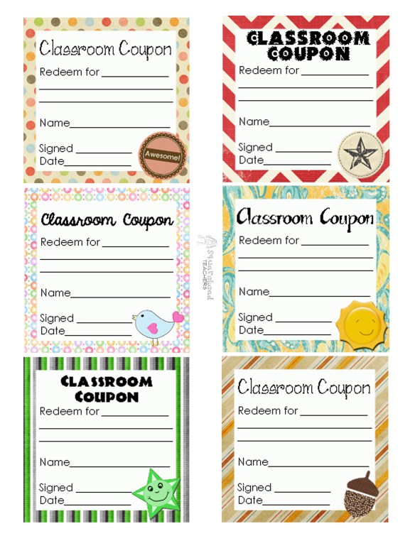 Classroom Coupons UPDATED | Squarehead Teachers