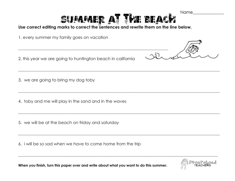 Summer at the Beach (grammar worksheet) | Squarehead Teachers