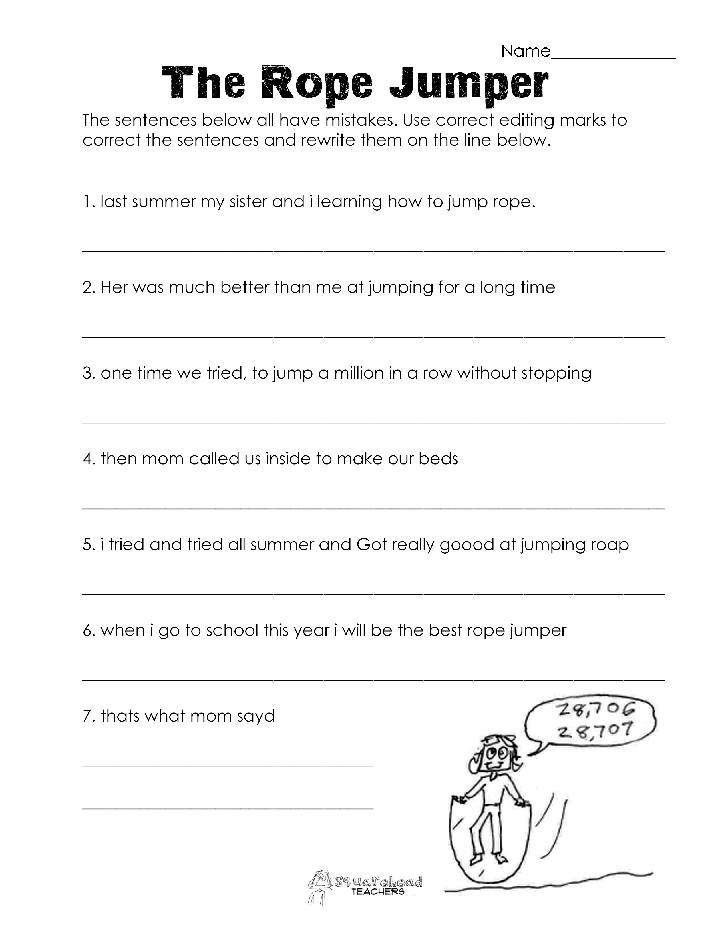 The Rope Jumper (grammar worksheet) | Squarehead Teachers
