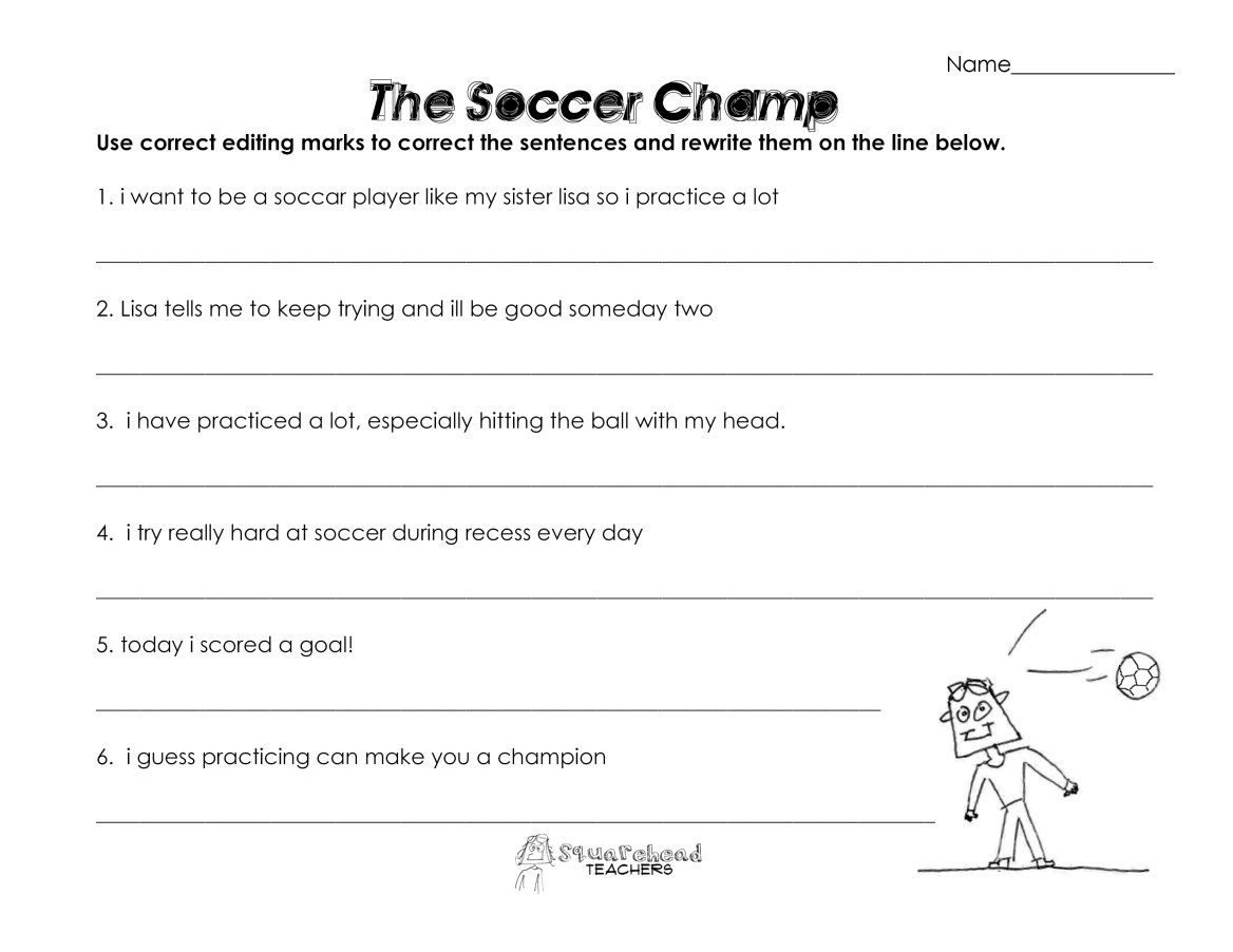 The Soccer Champ (grammar worksheet) | Squarehead Teachers