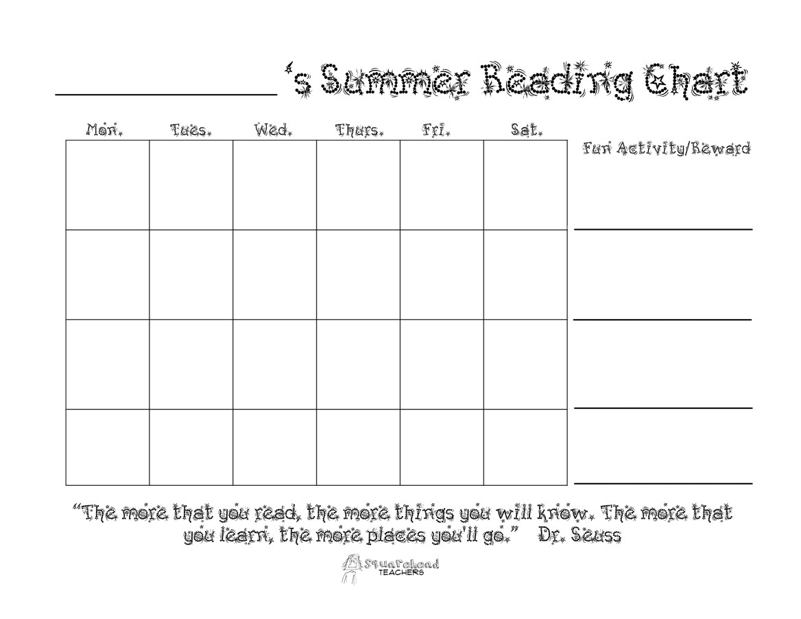 Summer Reading Chart | Squarehead Teachers