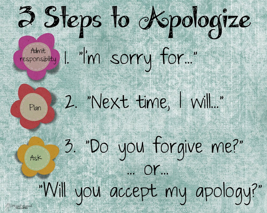 3 Steps to Apologize (free poster) UPDATED | Squarehead Teachers