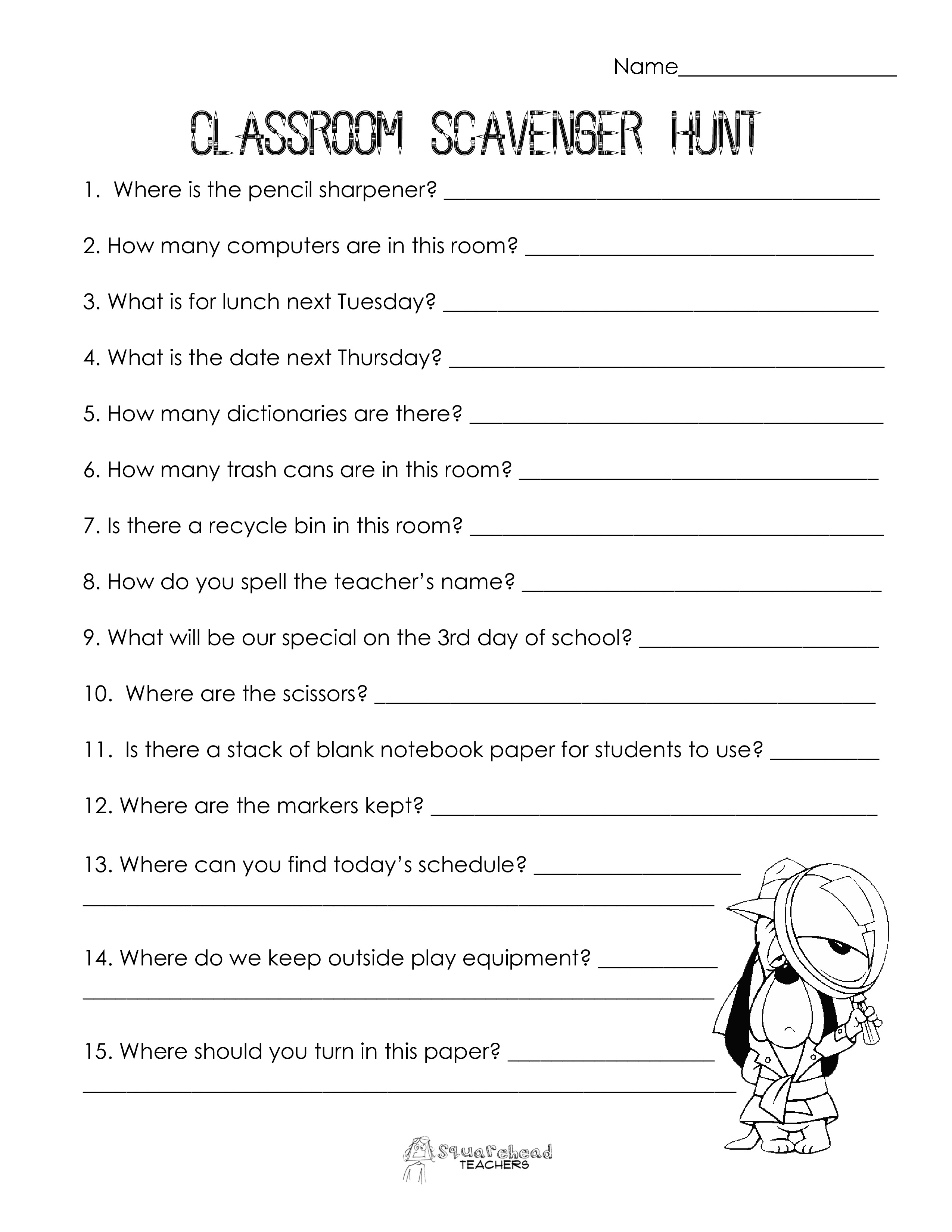 First Day of School Classroom Scavenger Hunt UPDATED | Squarehead Teachers