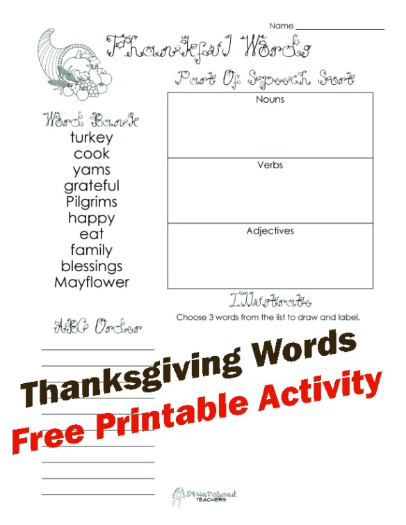 Thankful Words (Thanksgiving Activity) | Squarehead Teachers