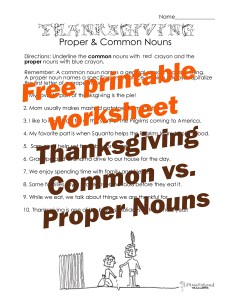 Thanksgiving Common vs. Proper Nouns Worksheet 2 | Squarehead Teachers