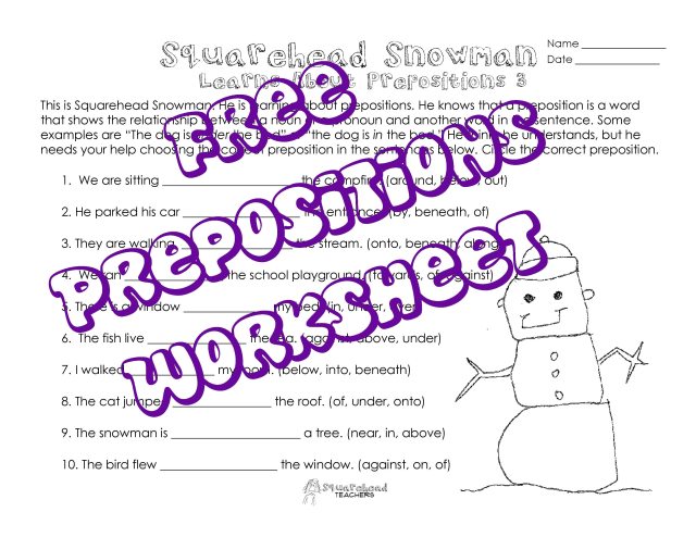 Free Preposition Worksheets Location Prepositions Practice Worksheet