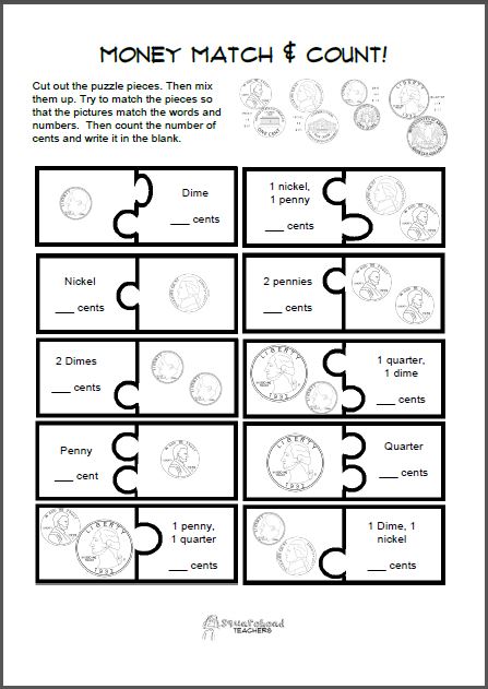 Matching & Counting Money Puzzles | Squarehead Teachers