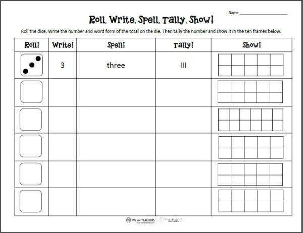 Roll Dice, Write/Tally the Numbers | Squarehead Teachers
