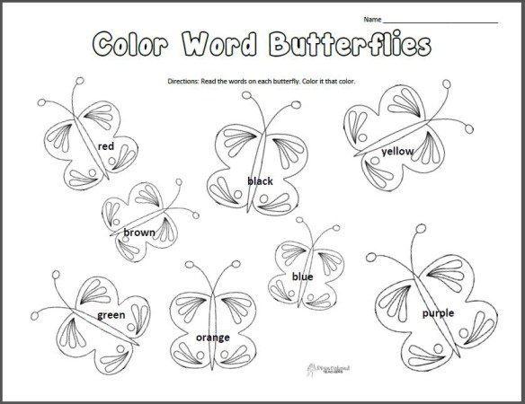 Color Word Butterflies | Squarehead Teachers